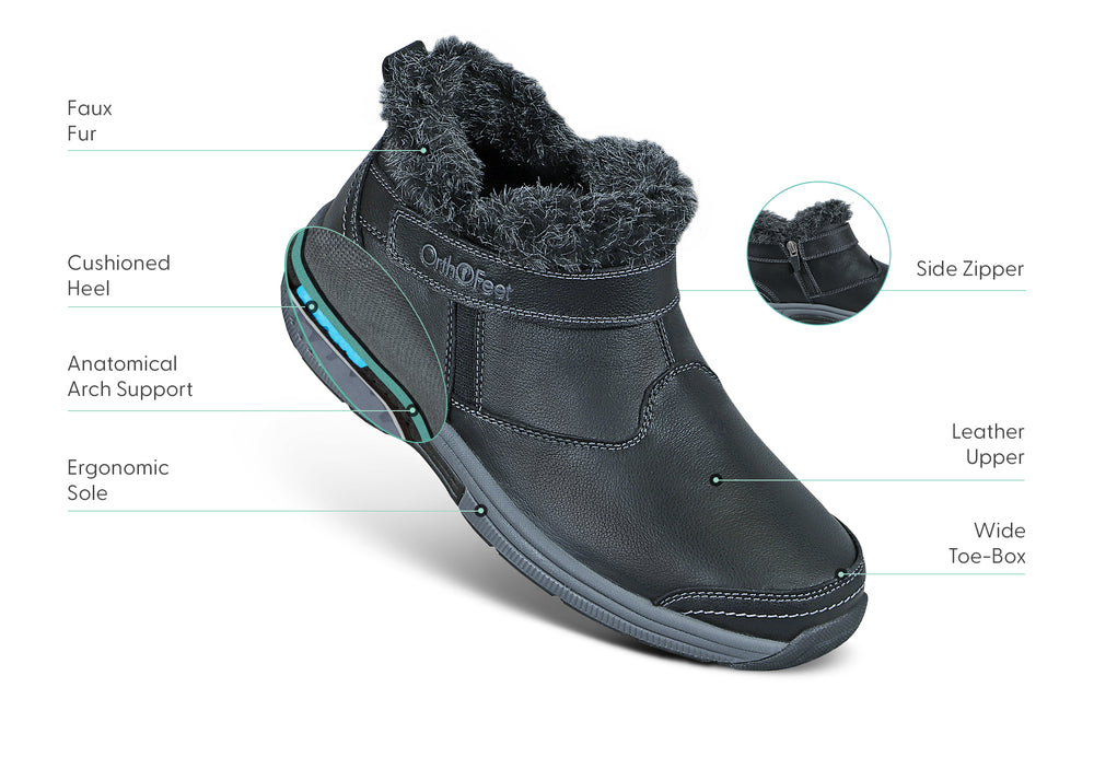 Women's Arch Support Boots Orthotic Diabetic Shoes | OrthoFeet Siena Black