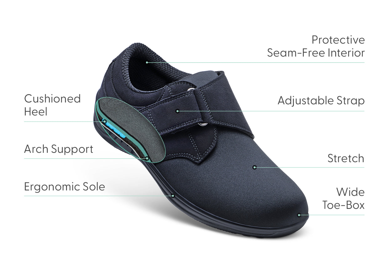 Wichita Black Stretchable Shoes | OrthoFeet