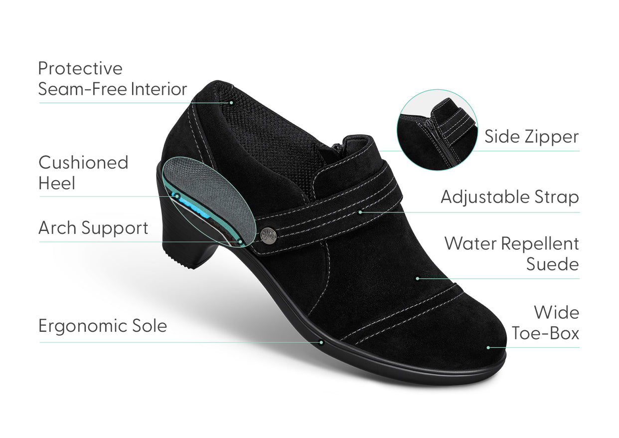 Women's Low Heels 2" Bootie | Eva Black Orthofeet – OrthoFeet