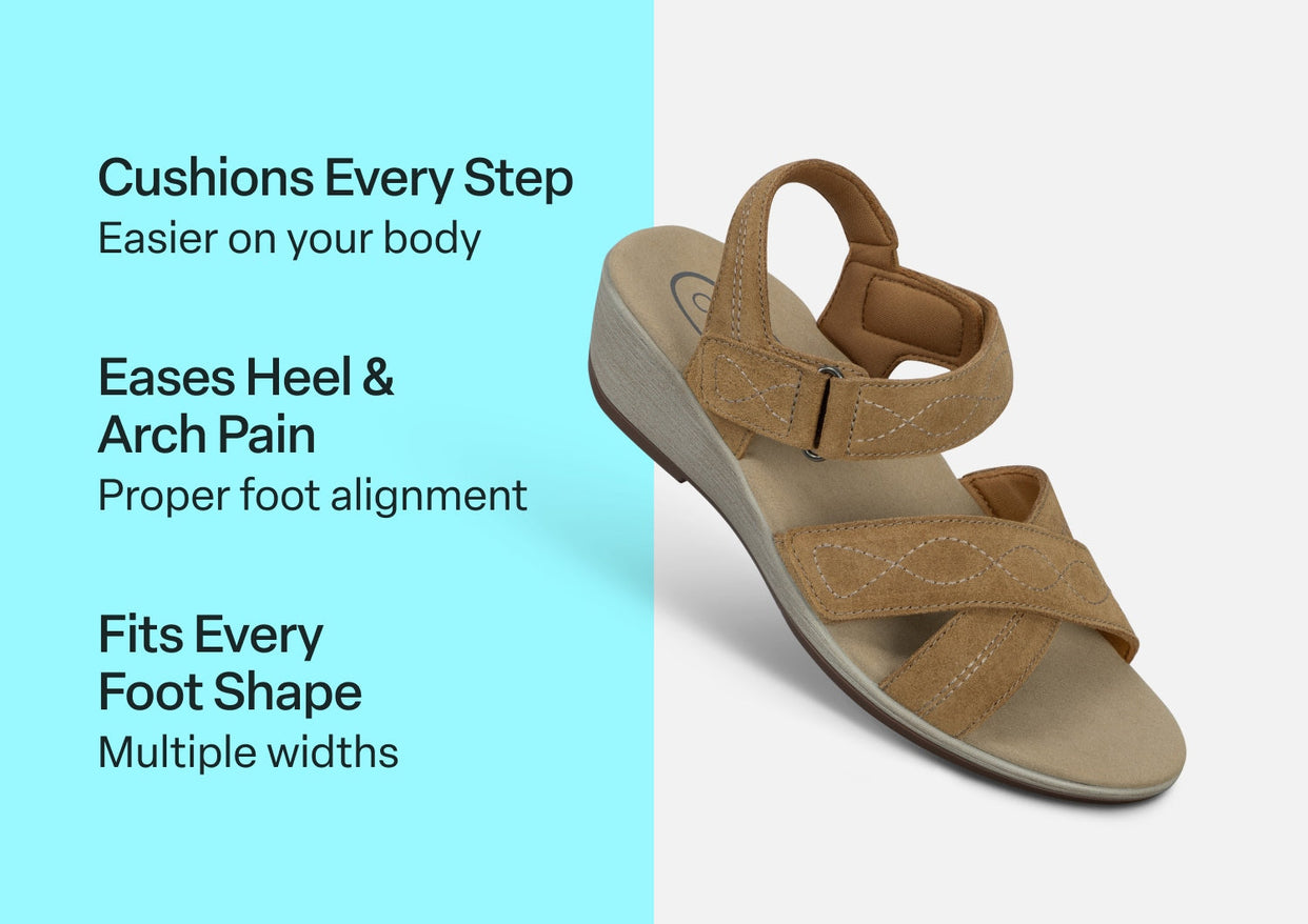 Women's Holly Adjustable Strap Sandals in Camel – Orthofeet®