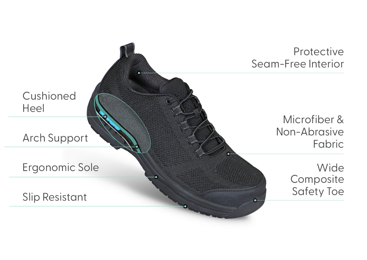 Men's Work Shoes Safety Composite Toe | Cobalt Black Orthofeet – OrthoFeet
